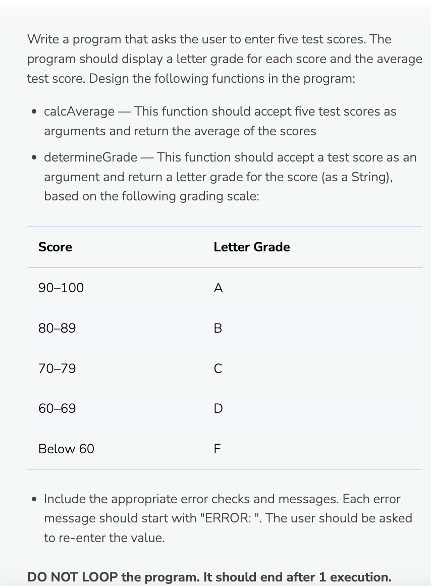Solved Write a program that asks the user to enter five test | Chegg.com