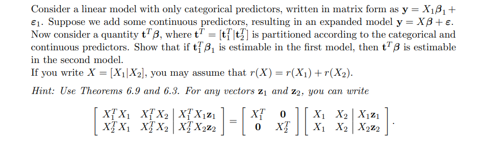 Solved Consider a linear model with only categorical | Chegg.com