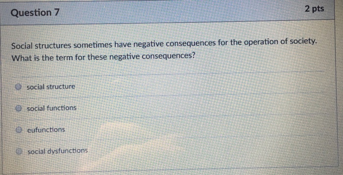 Solved Question 7 2 pts Social structures sometimes have | Chegg.com