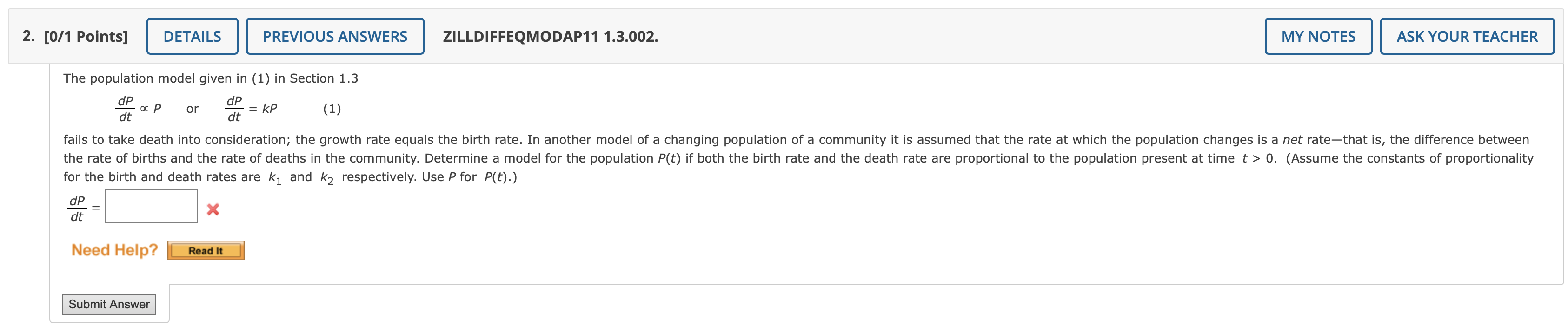 Solved The population model given in (1) in Section 1.3 | Chegg.com