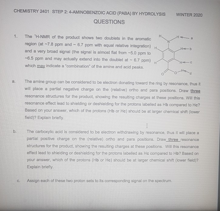CHEMISTRY 2401 STEP 2: 4-AMINOBENZOIC ACID (PABA) BY | Chegg.com