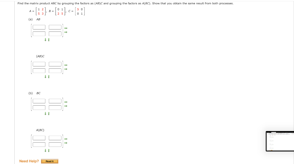Solved Find the matrix product ABC by grouping the factors | Chegg.com
