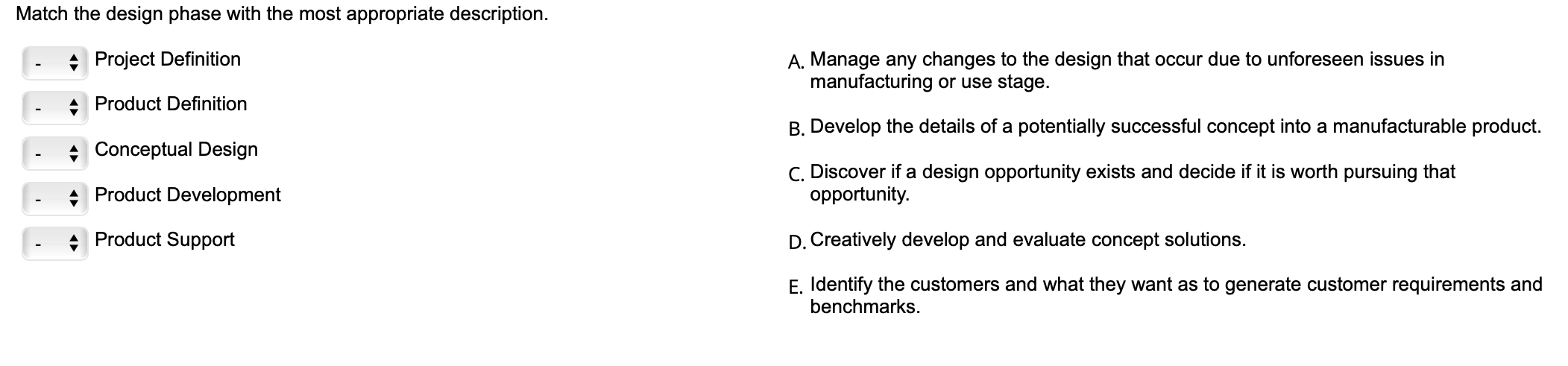Match the design phase with the most appropriate | Chegg.com