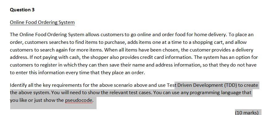 Solved Question 3 Online Food Ordering System The Online | Chegg.com