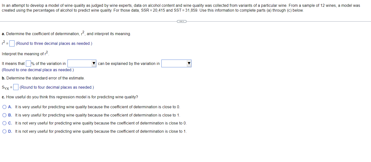 Solved created using the percentages of alcohol to predict | Chegg.com