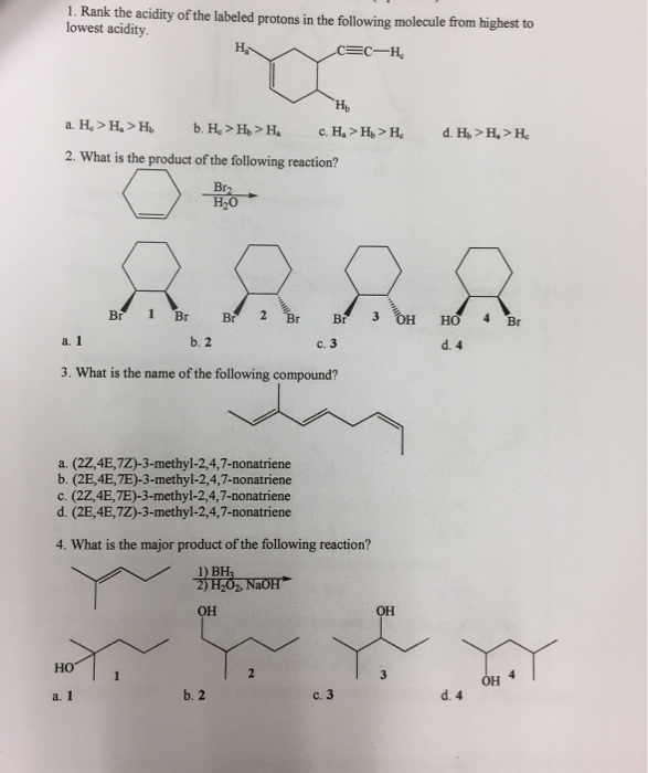 Solved 1. Rank the acidity of the labeled protons in the | Chegg.com