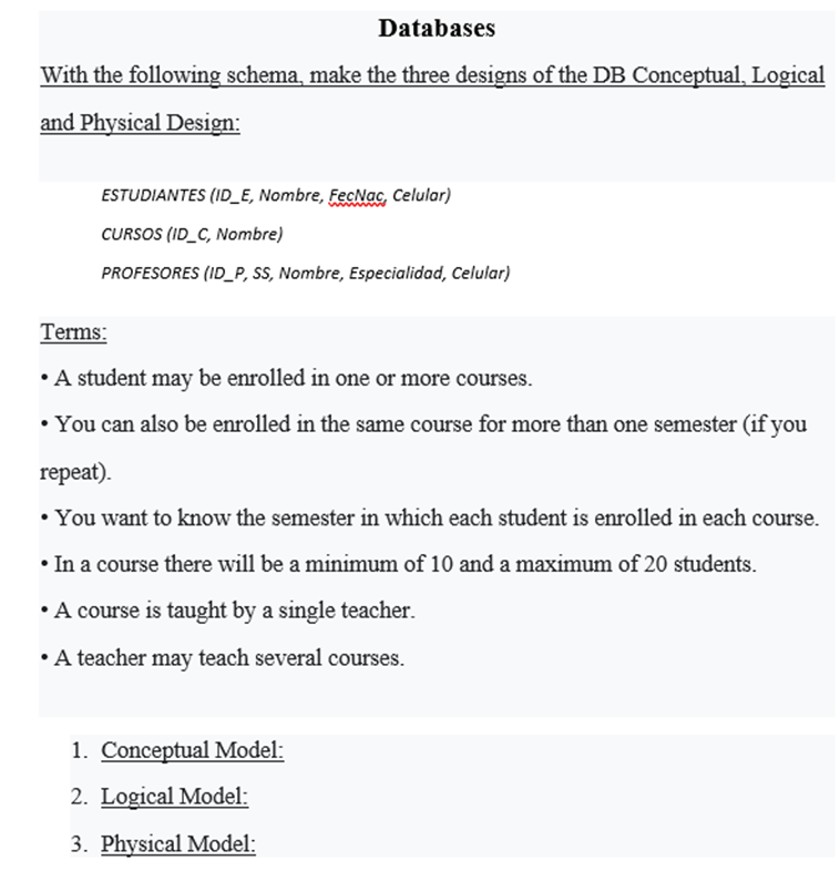 Solved Databases With the following schema, make the three | Chegg.com