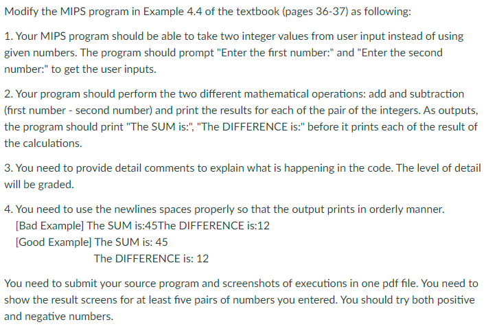 Solved Modify The Mips Program In Example 44 Of The 
