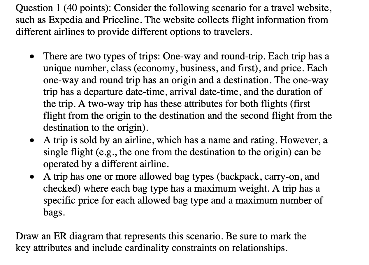 Solved Question 1 (40 points): Consider the following | Chegg.com
