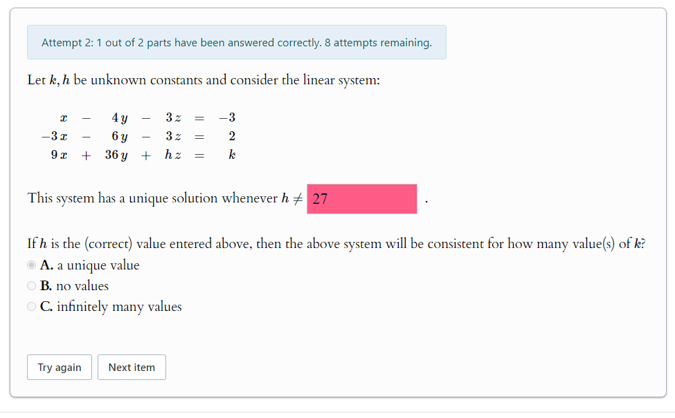 Solved Attempt 2: 1 ﻿out of 2 ﻿parts have been answered | Chegg.com