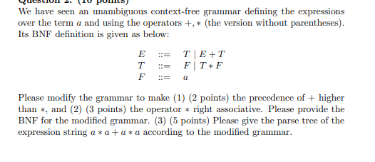 Solved We have seen an unambiguous context-free grammar | Chegg.com