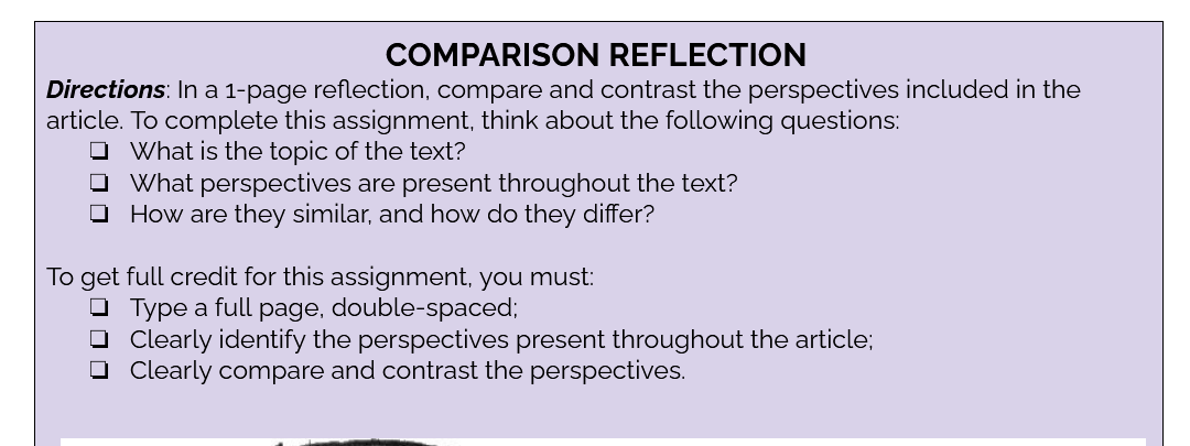 Solved COMPARISON REFLECTION Directions: Read the article | Chegg.com