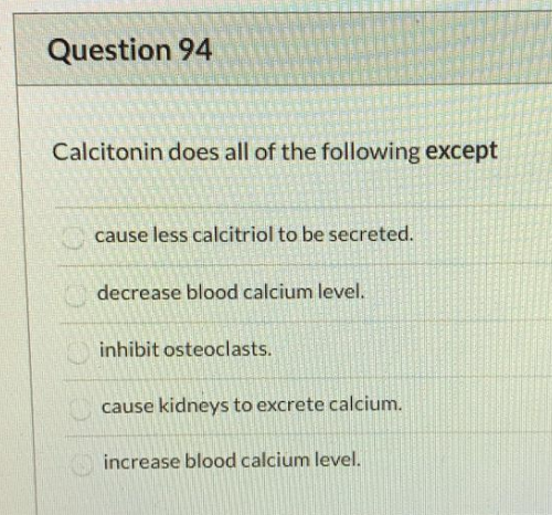 Solved Question 94 Calcitonin does all of the following | Chegg.com