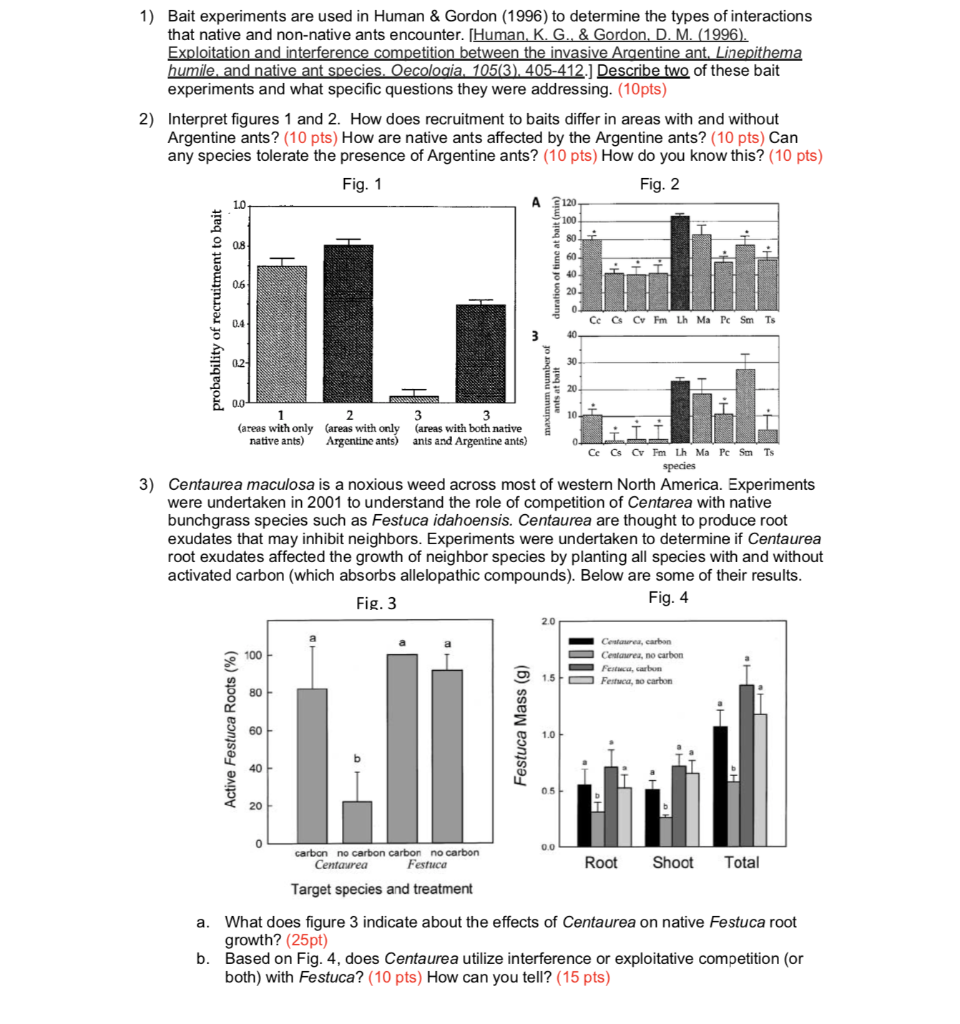 1) Bait experiments are used in Human & Gordon (1996) | Chegg.com