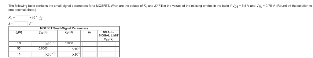 Solved The following table contains the small-signal | Chegg.com