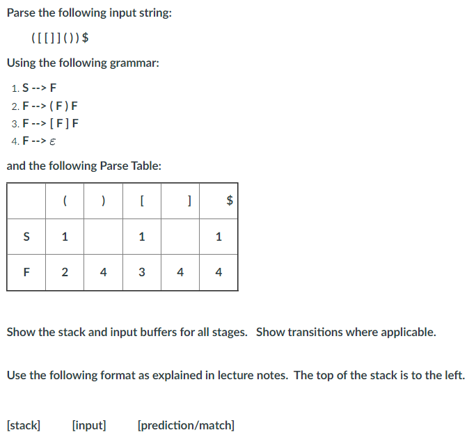 Solved Parse the following input string: (010)$ Using the | Chegg.com