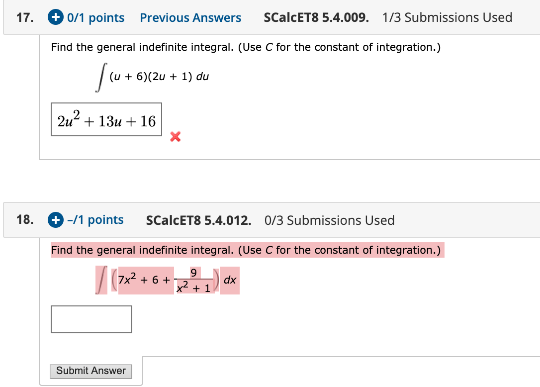 Solved 17. + 0/1 points Previous Answers SCalcET8 5.4.009. | Chegg.com