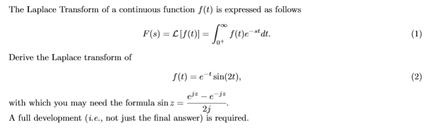 Solved The Laplace Transform of a continuous function f(t) | Chegg.com