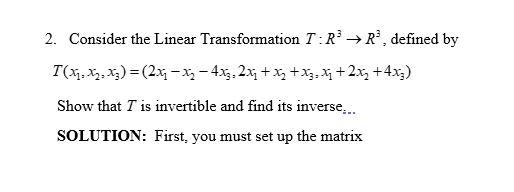 2. Consider the Linear Transformation T:R3→R3, | Chegg.com