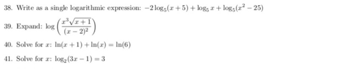 Solved 38. Write as a single logarithmic expression: -2 | Chegg.com