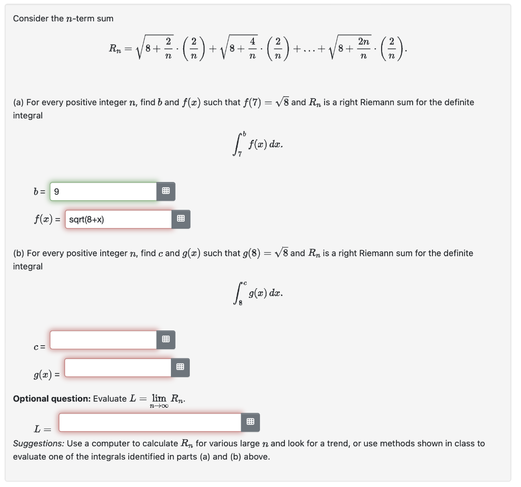 Solved Consider the n-term sum | Chegg.com