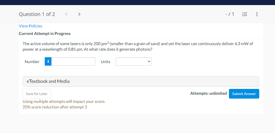 Solved The active volume of some lasers is only 200μm3 | Chegg.com