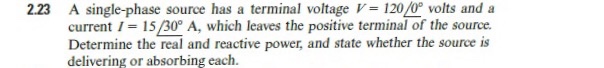 Solved 2.23 A single-phase source has a terminal voltage V | Chegg.com