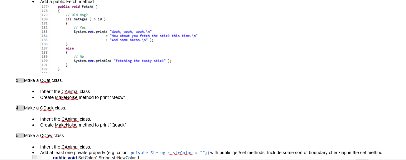 Solved 1. Create CAnimal class. - Declare String variables: | Chegg.com