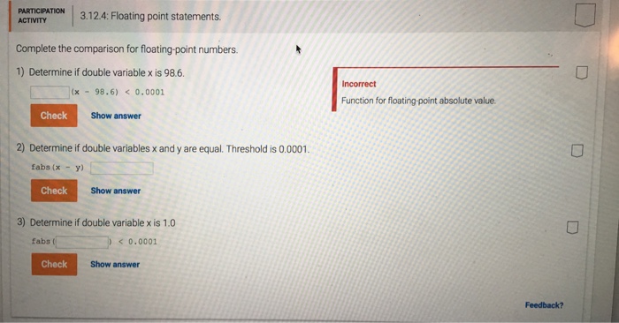 Complete the comparison for floating-point numbers. | Chegg.com