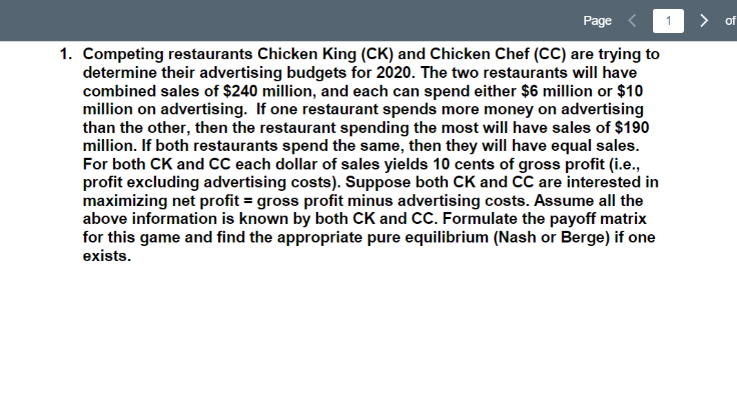 Page of 1. Competing restaurants Chicken King | Chegg.com