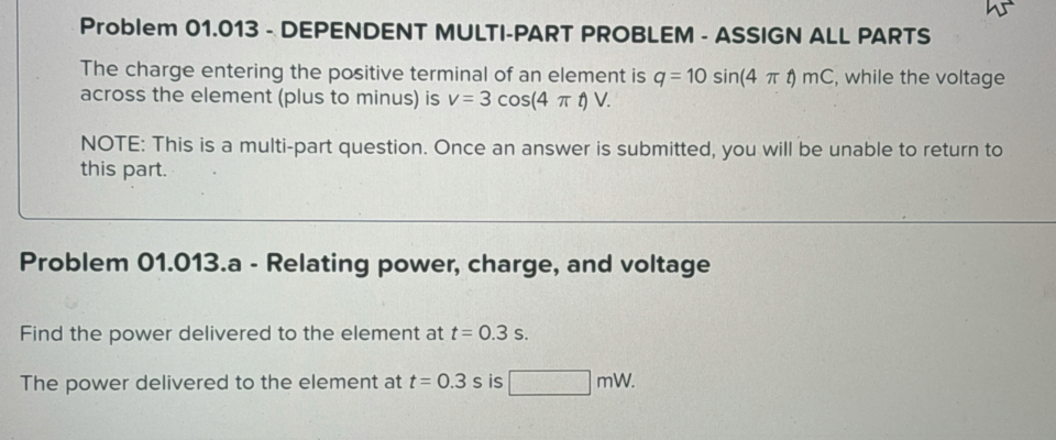 Problem 01.013 - ﻿DEPENDENT MULTI-PART PROBLEM - | Chegg.com