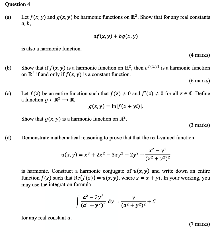 Solved Question 4 a (a) Let f(x, y) and g(x,y) be harmonic | Chegg.com