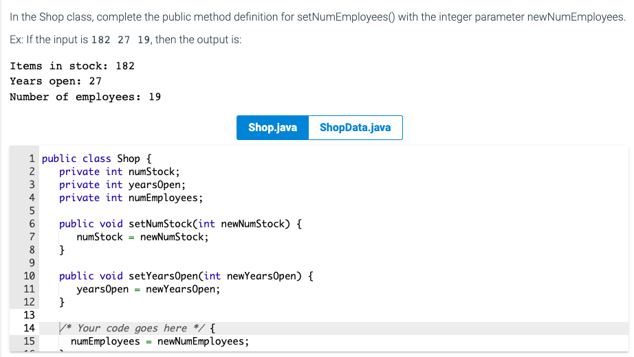 Solved In the Shop class, complete the public method | Chegg.com