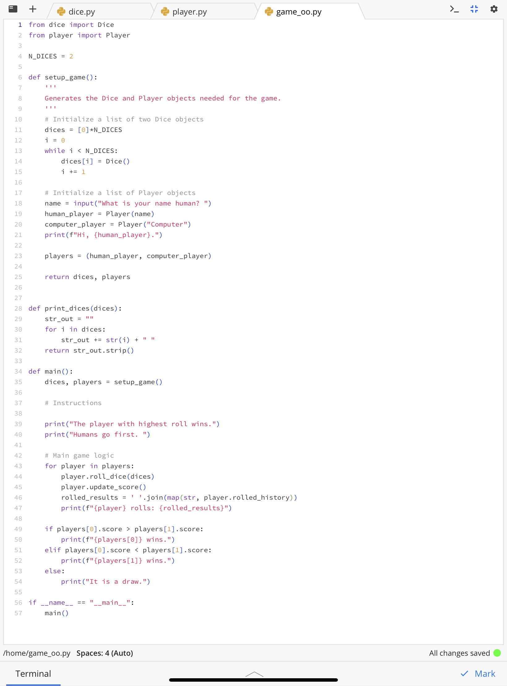 Solved from dice import Dice from player import Player | Chegg.com
