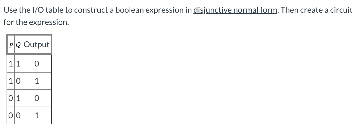 Solved Use the I/O table to construct a boolean expression | Chegg.com