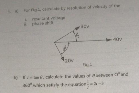 Solved 4. a) For Fig 1, calculate by resolution of velocity | Chegg.com
