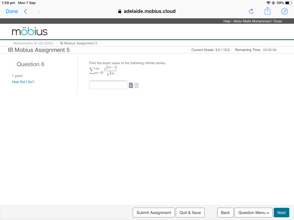 Solved 1:42 pm Mon 7 Sep 64% adelaide.mobius.cloud | Chegg.com