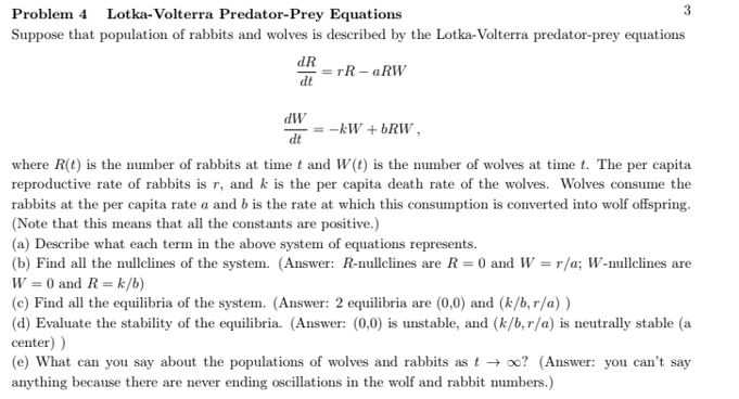 Solved Problem Lotka-Volterra Predator-Prey Equations | Chegg.com