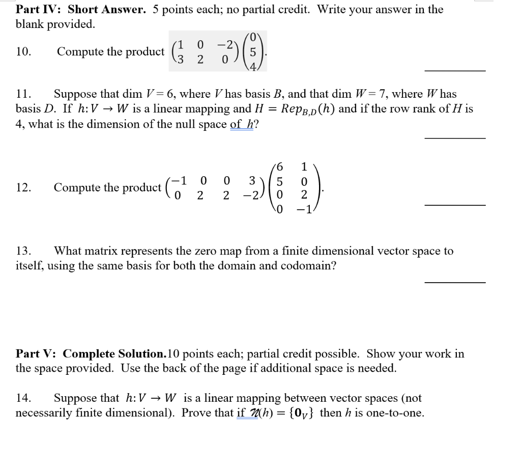 Solved Part IV: Short Answer. 5 points each; no partial | Chegg.com