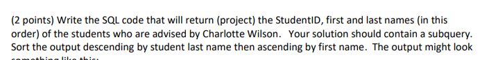 Solved (2 points) Write the SQL code that will return | Chegg.com
