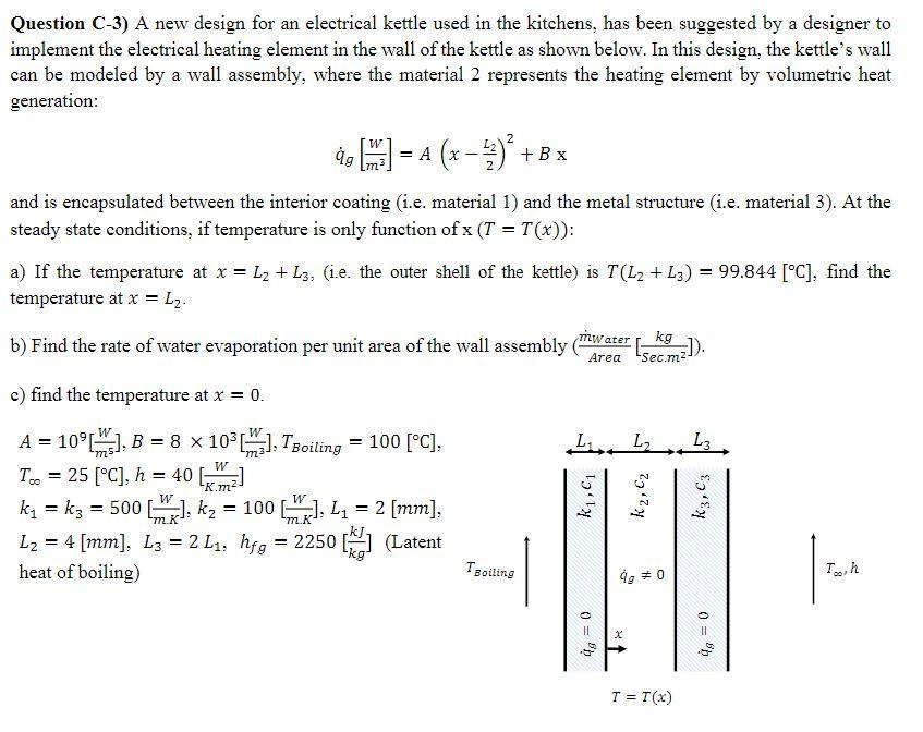 Solved Question C-3) A new design for an electrical kettle | Chegg.com