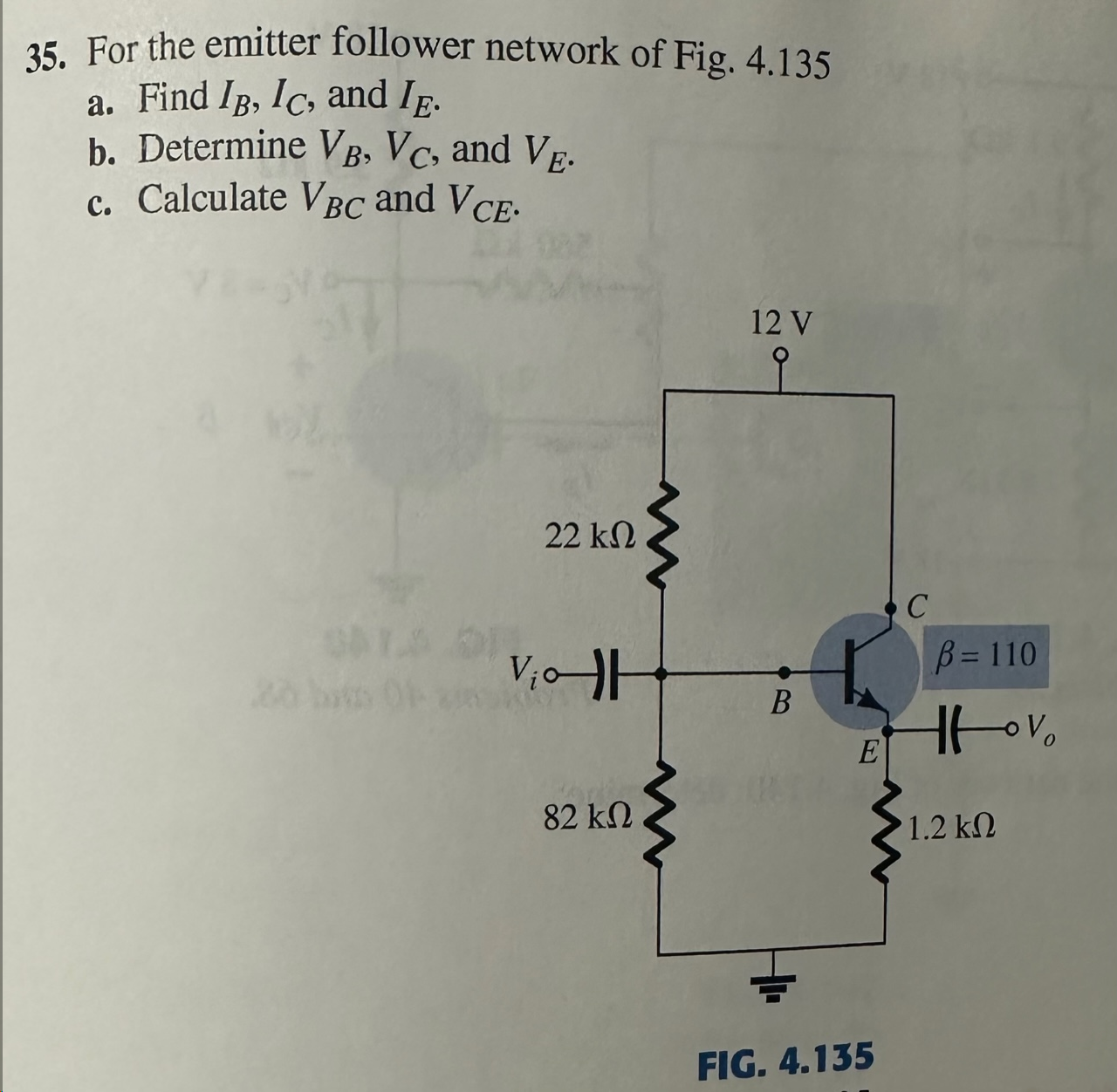 Solved 35. For the emitter follower network of Fig. 4.135 a. | Chegg.com