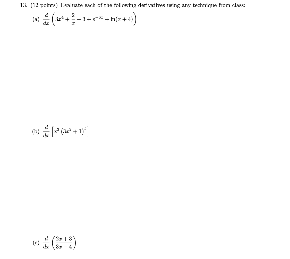 Solved 13. (12 points) Evaluate each of the following | Chegg.com