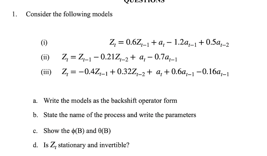 Solved 1. Consider the following models (i) | Chegg.com