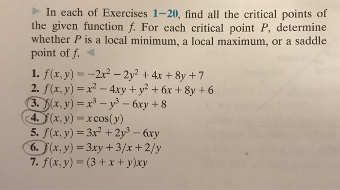 Solved In each of Exercises 1-20, find all the critical | Chegg.com