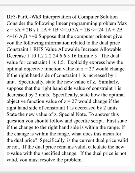 Solved DF3-PartC-Wk9 Interpretation of Computer Solution | Chegg.com Solved DF3-PartC-Wk9 Interpretation of Computer Solution | Chegg.com
