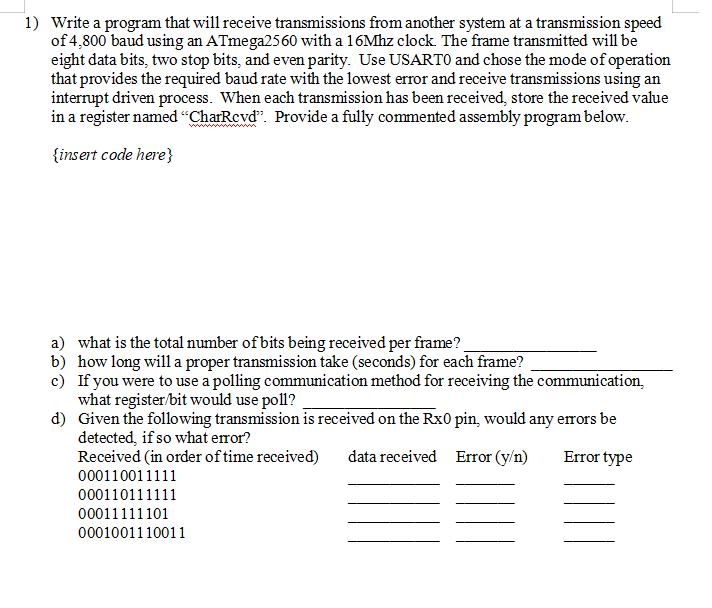 Solved 1) Write a program that will receive transmissions | Chegg.com