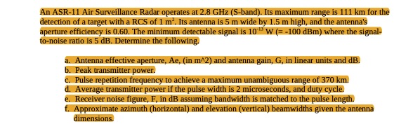 Solved An ASR-11 Air Surveillance Radar operates at 2.8GHz | Chegg.com