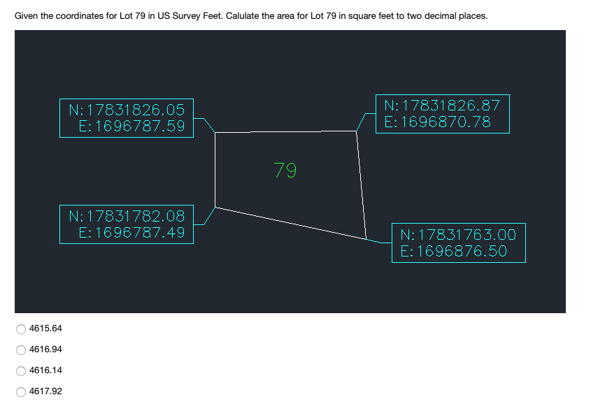 Solved Given the coordinates for Lot 79 in US Survey Feet. | Chegg.com