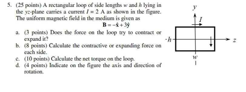 Solved y 5. (25 points) A rectangular loop of side lengths w | Chegg.com